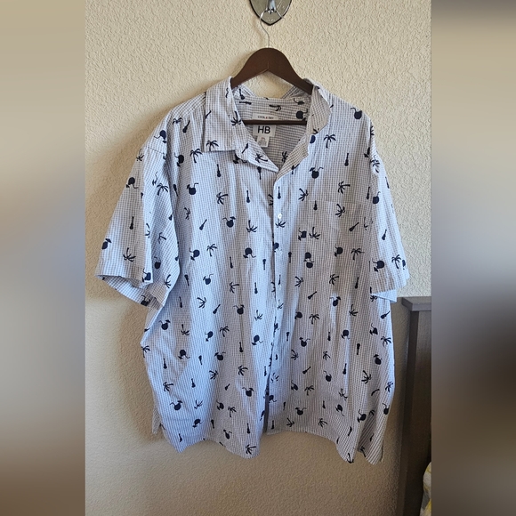 HBCali | Shirts | Hb Blue And White Tropical Buttondown Shirt | Poshmark